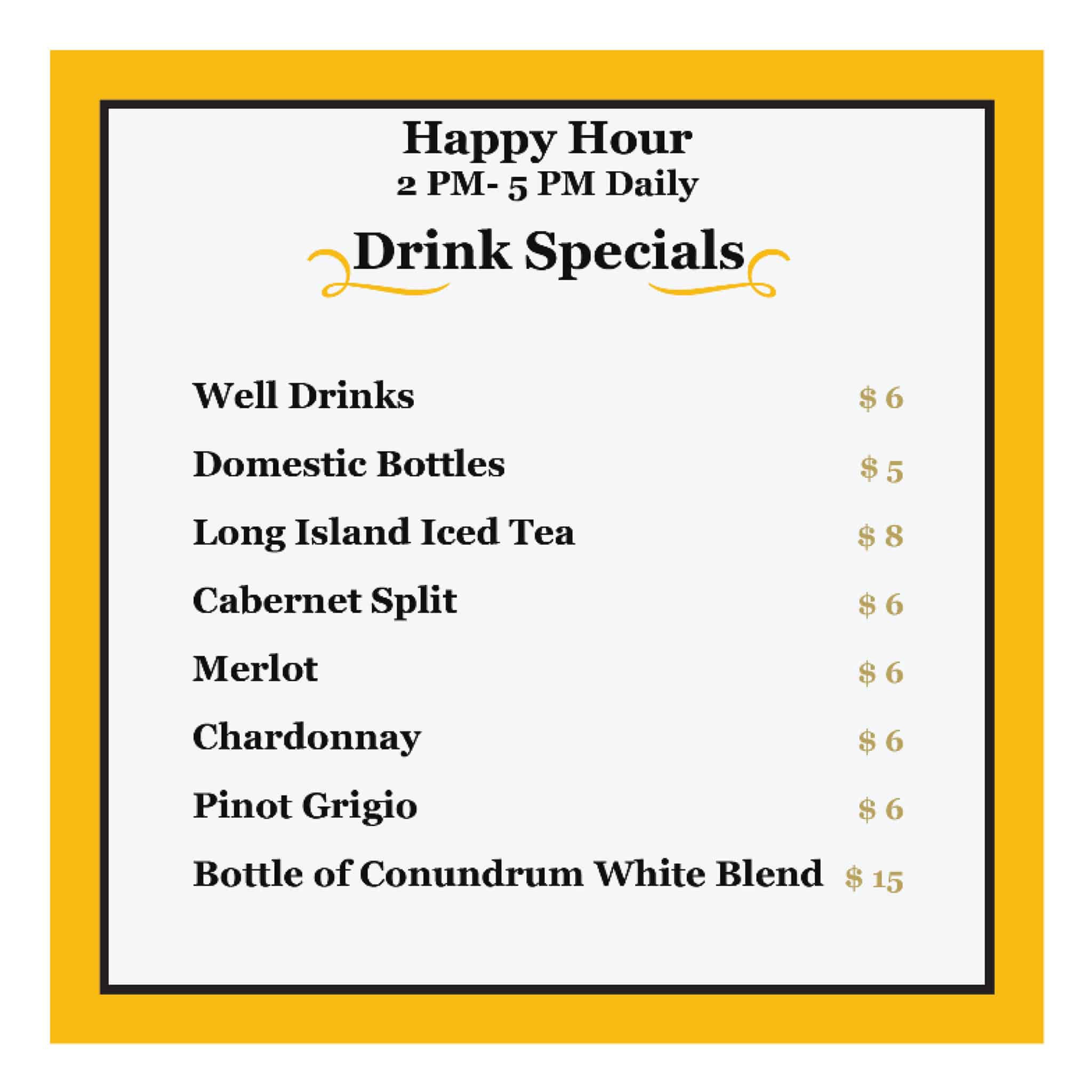 Happy Hour Menu - TE Stillhouse